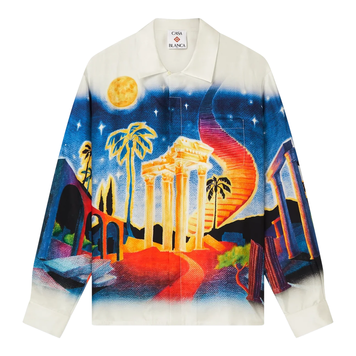 CASABLANCA Long Sleeve Cuban Collar Silk Shirt in Midnight Acropolis ...