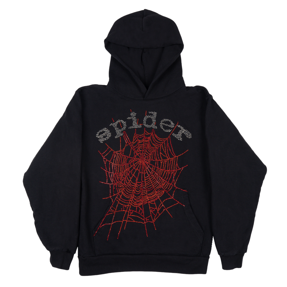 Sp5der OG Rhinestone Logo Hoodie Black - True to Sole