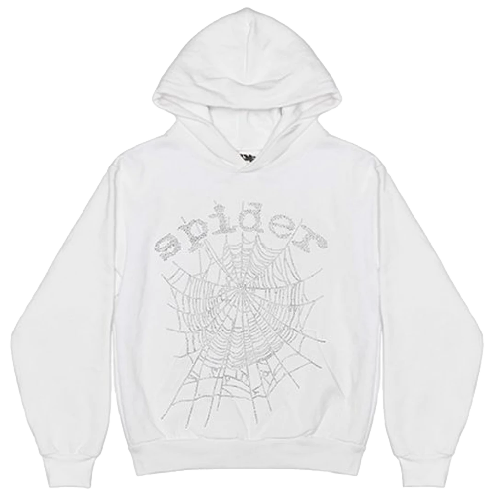 Sp5der OG Rhinestone Logo Hoodie White - True to Sole